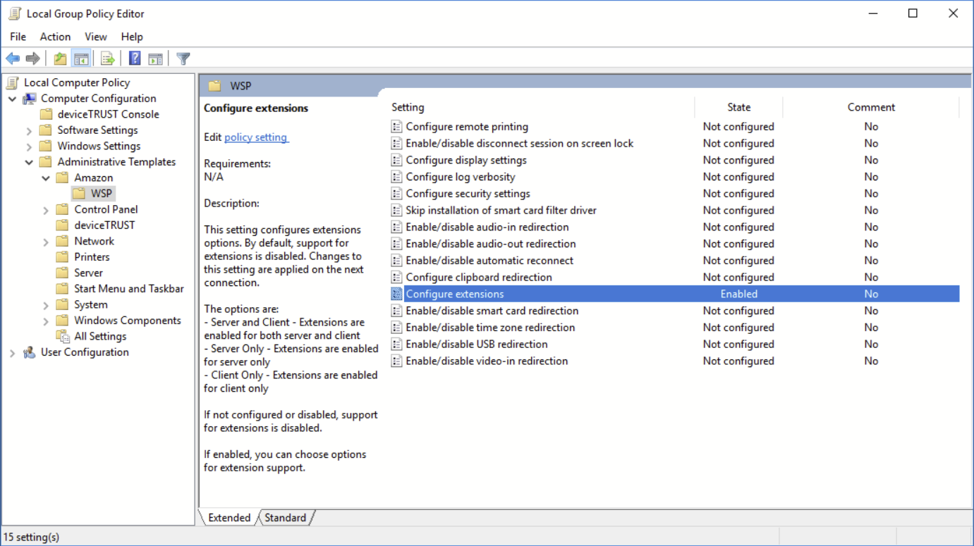 Enabling DCV extensions on Amazon WorkSpaces WSP - deviceTRUST Documentation